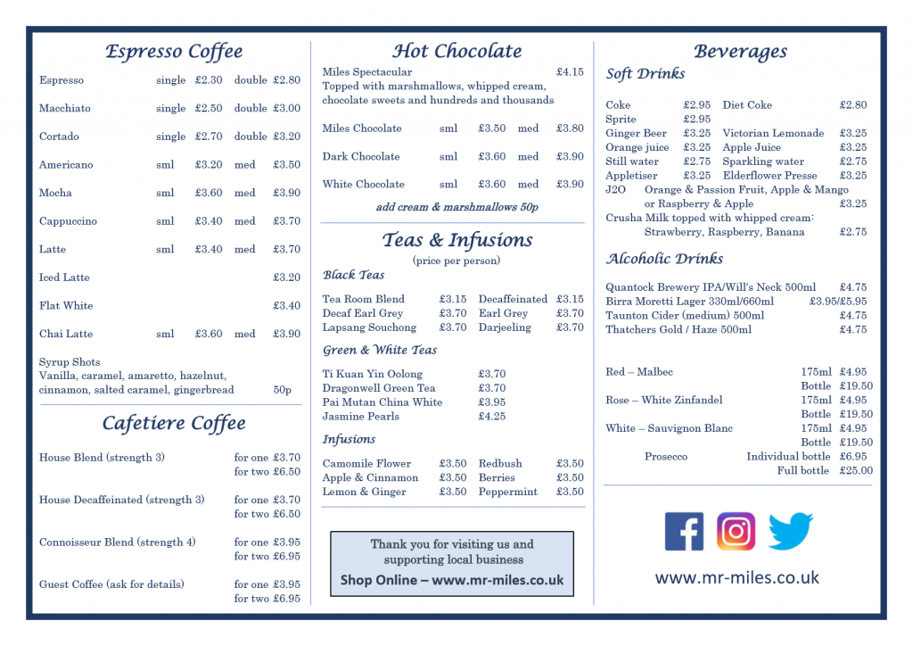 Menu - Mr Miles Tea Room